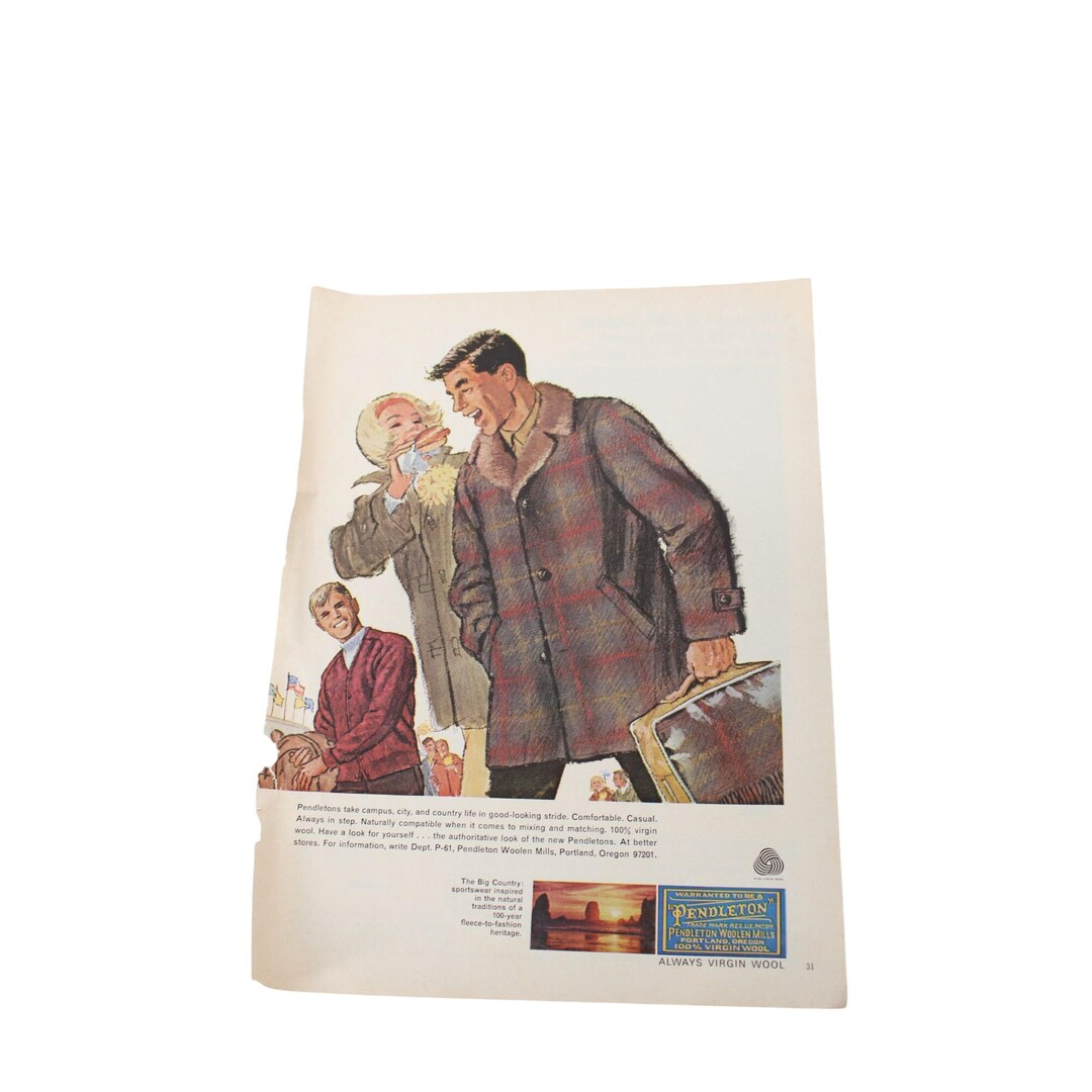 1965 Pendleton Woolen Mills Wool Print Advertisement 94082 - Etsy