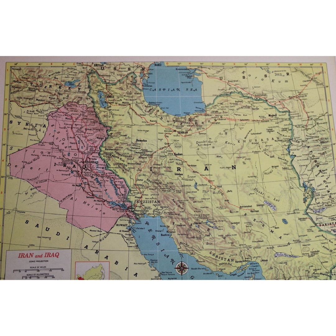 Middle East Turkey Syria Iraq Iran Map Vintage World Atlas Globemaster ...