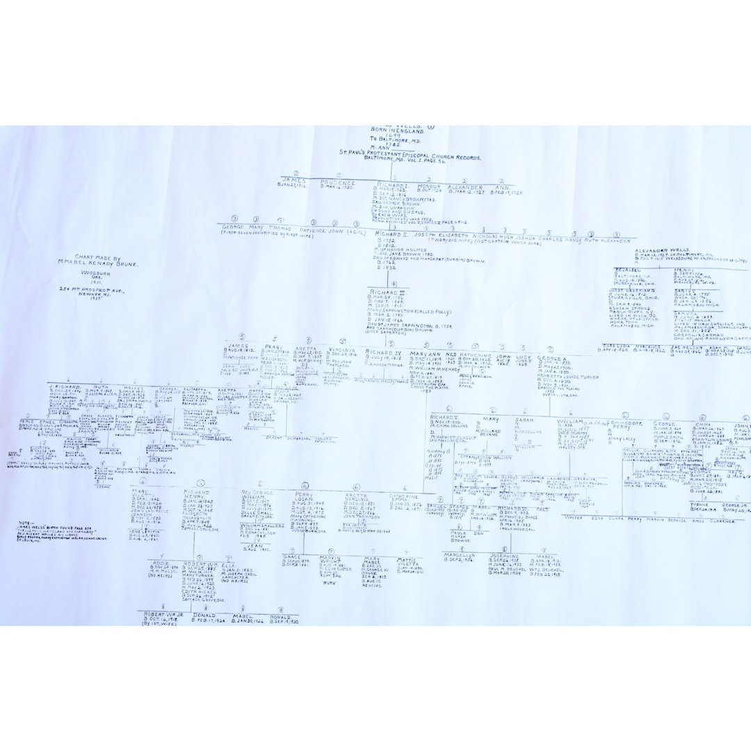 Wells Family Tree Vintage Chart 1933 77480 - Etsy