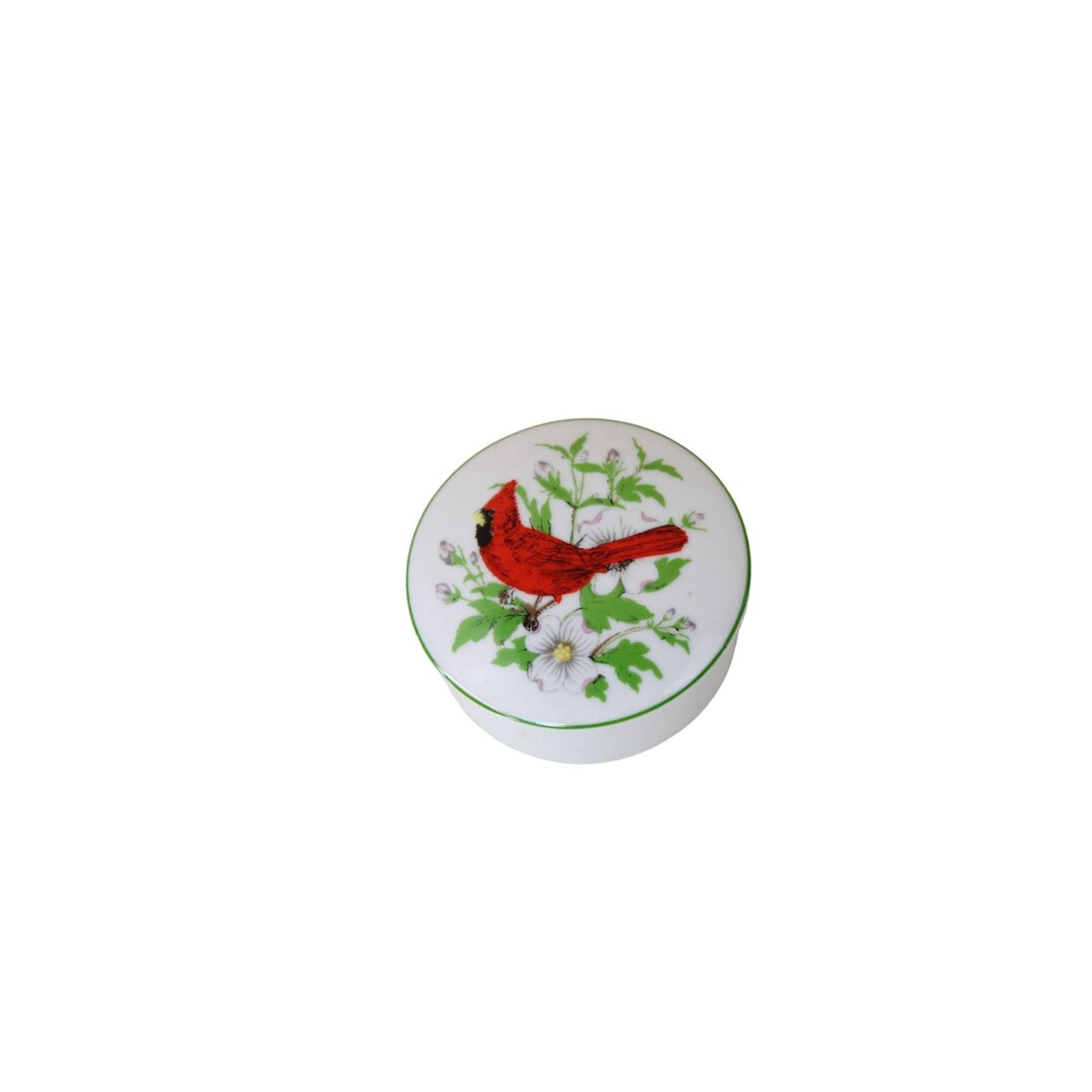 Leart Cardinal Trinket Box Red Bird Round Vintage Brazil 91716 - Etsy