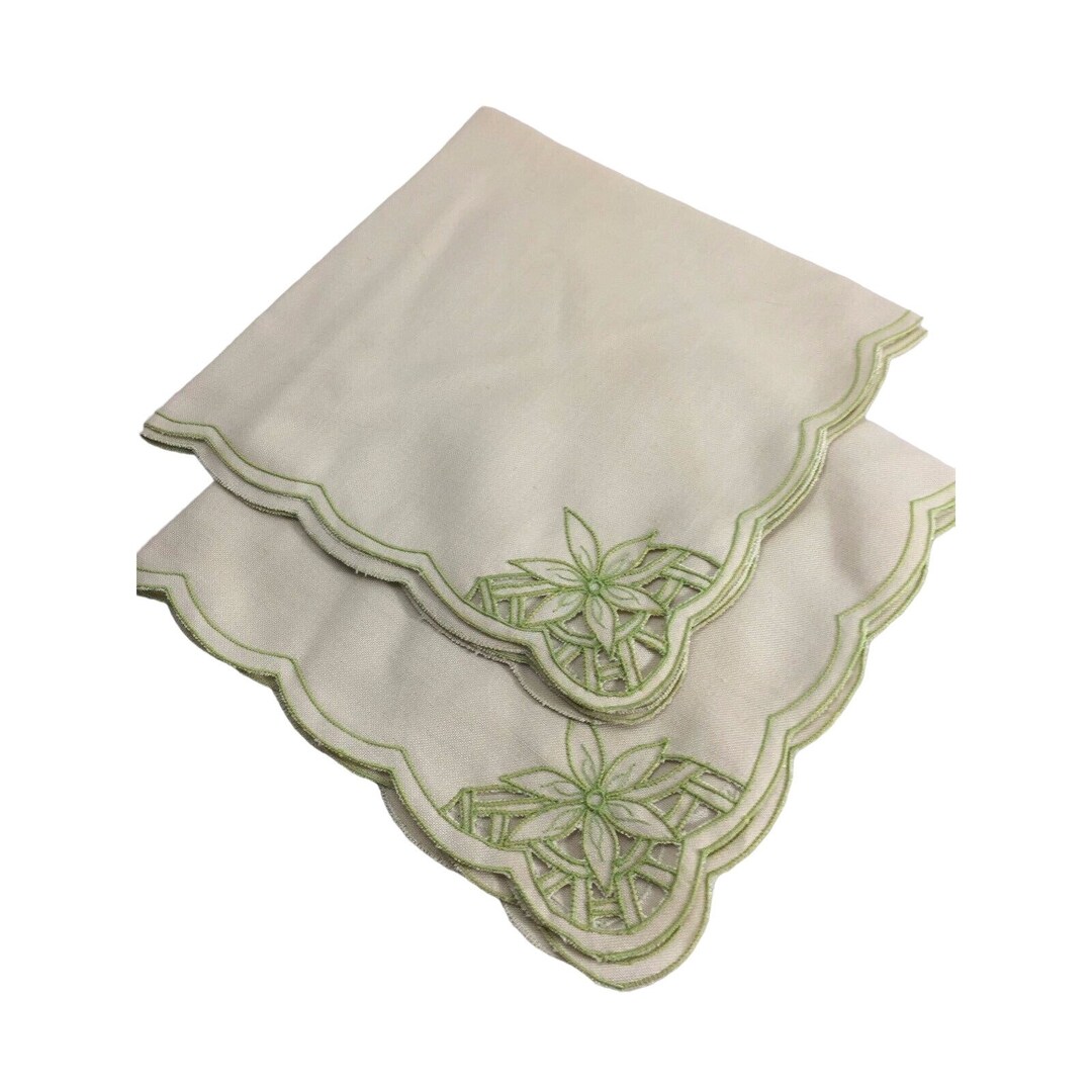 2 Vintage Cutwork Napkins Lime Green 21372 Hallie St Mary 21372 - Etsy