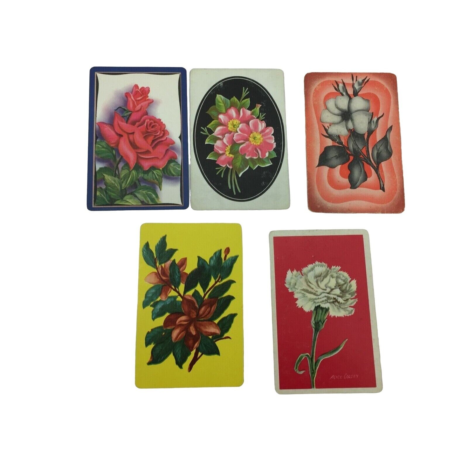 5 Single Swap Playing Cards Flowers Floral Magnolia Rose Carnation ...