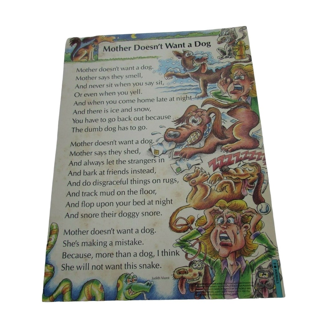 Mother Doesn't Want a Dog School Poster Judith Viorst 30253 Poetry VNTG ...