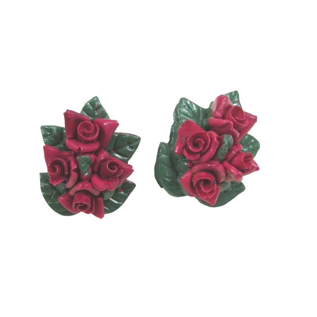 Plastic 3D Red Rose Flower Screw Back Earrings Japan 51470 Vintage - Etsy