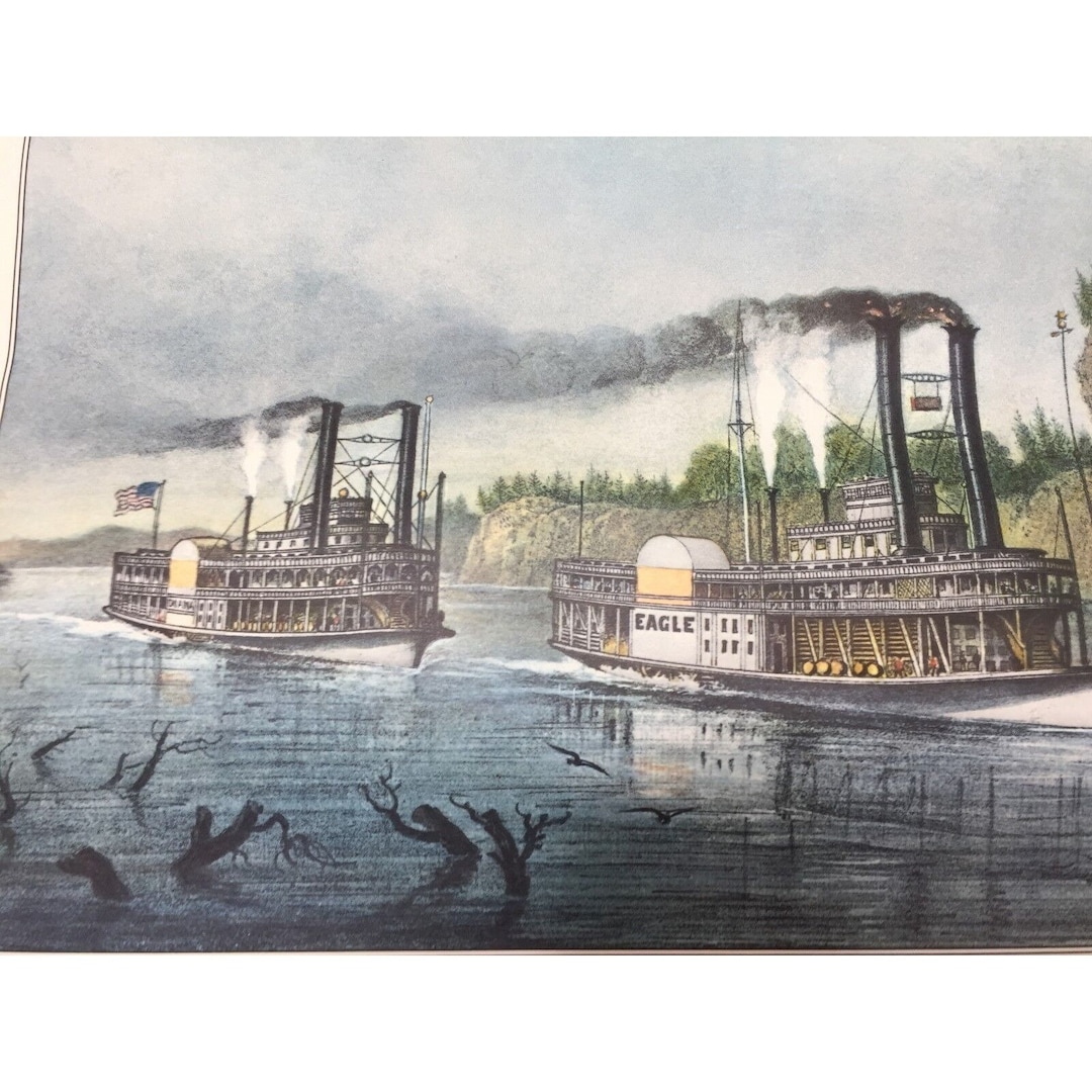 A Race on the Mississippi CURRIER & IVES VINTAGE Calendar Print 23819 ...