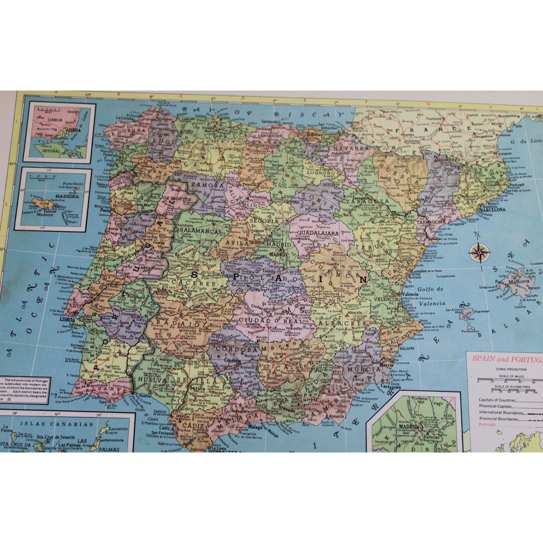 Spain Italy Map Vintage World Atlas Hammonds Globemaster 90625 - Etsy