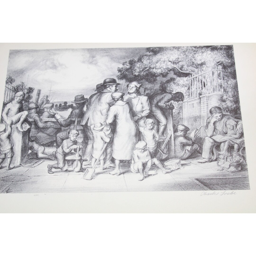 Charles Locke the Terrace Vintage Print Lithograph 77981 City Sidewalk ...