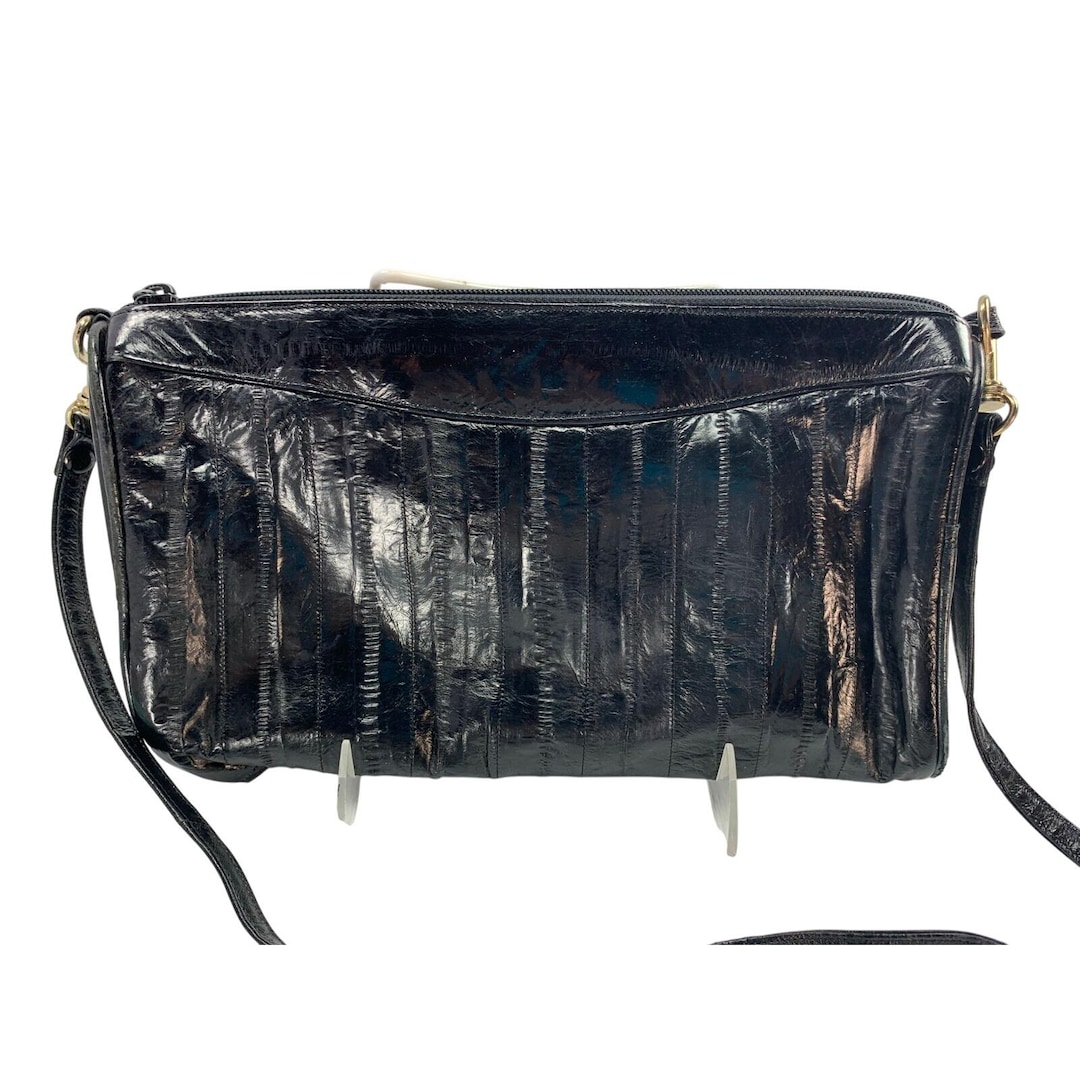 Vintage Black Eel Skin Convertible Shoulder Bag CLUTCH HANDBAG PURSE ...