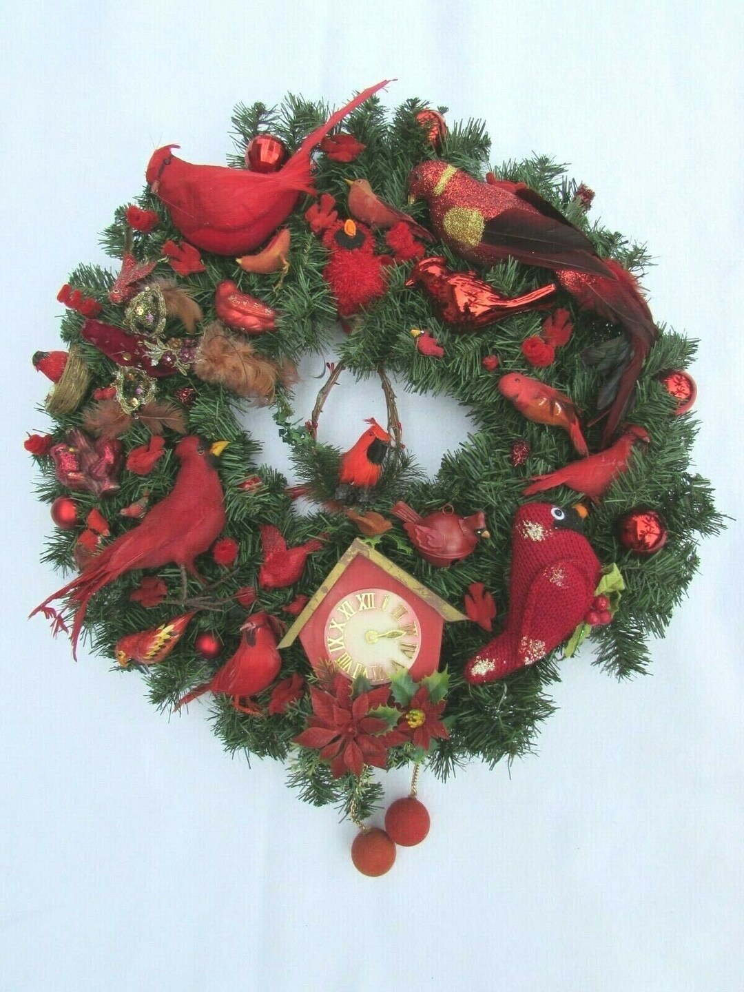 Vintage Red Bird Christmas Ornament Wreath 23 30784 Feathers Birds ...