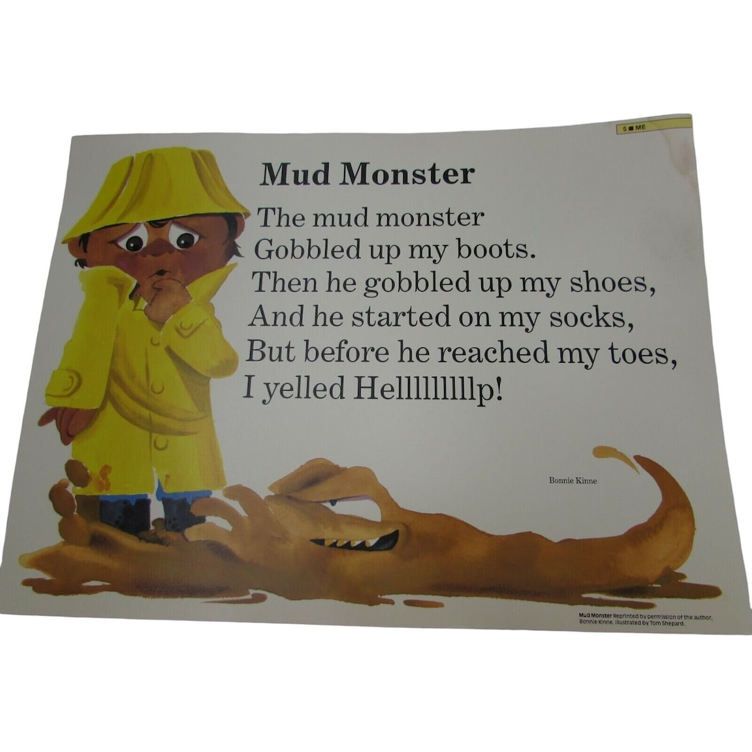 Mud Monster Grade School Poster Bonnie Kinne 30235 Poetry VNTG - Etsy