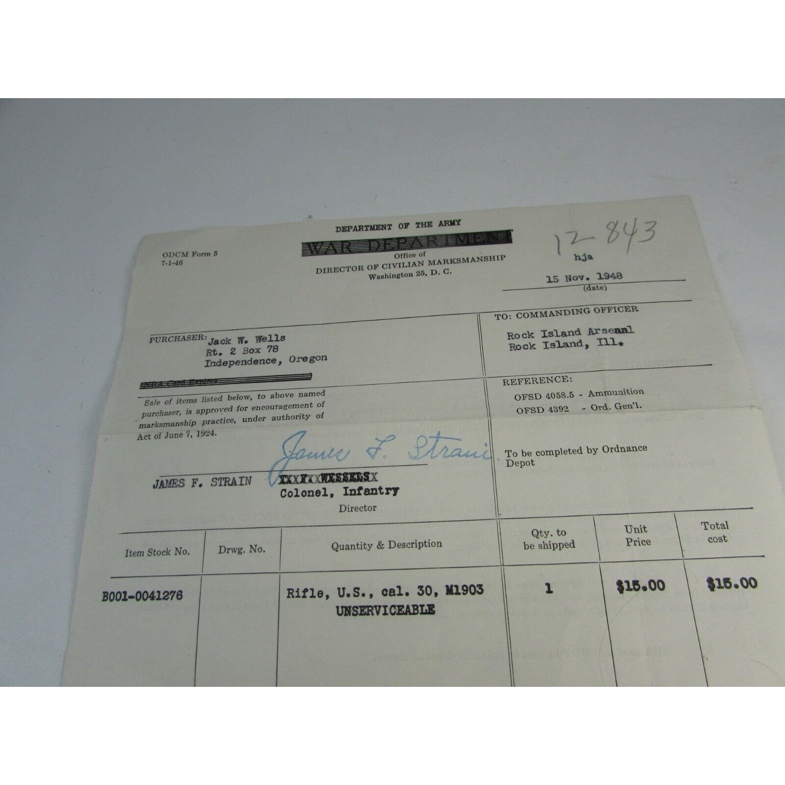 1948 US War Department Infantry Rifle Receipt Army 33938 - Etsy