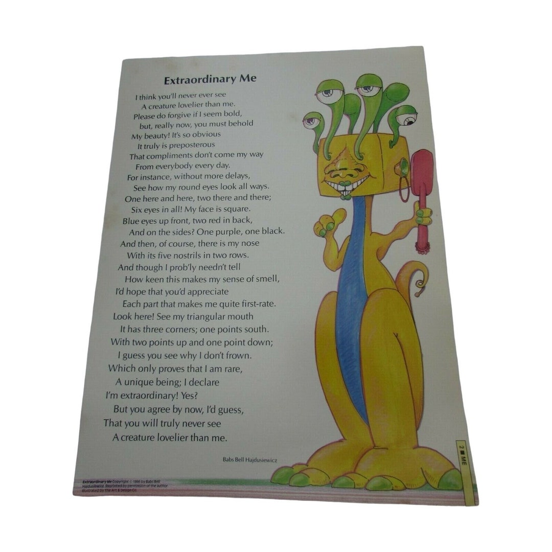 Extraordinary Me School Poster Babs Bell Hajdusiewicz 30261 Poetry VNTG ...
