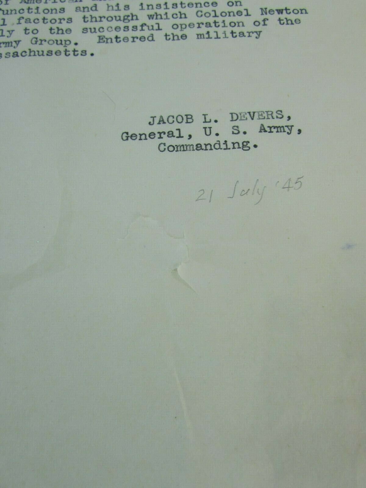 WWII US Army Citation Oak Leaf Cluster Legion of Merit Carbon Copy ...