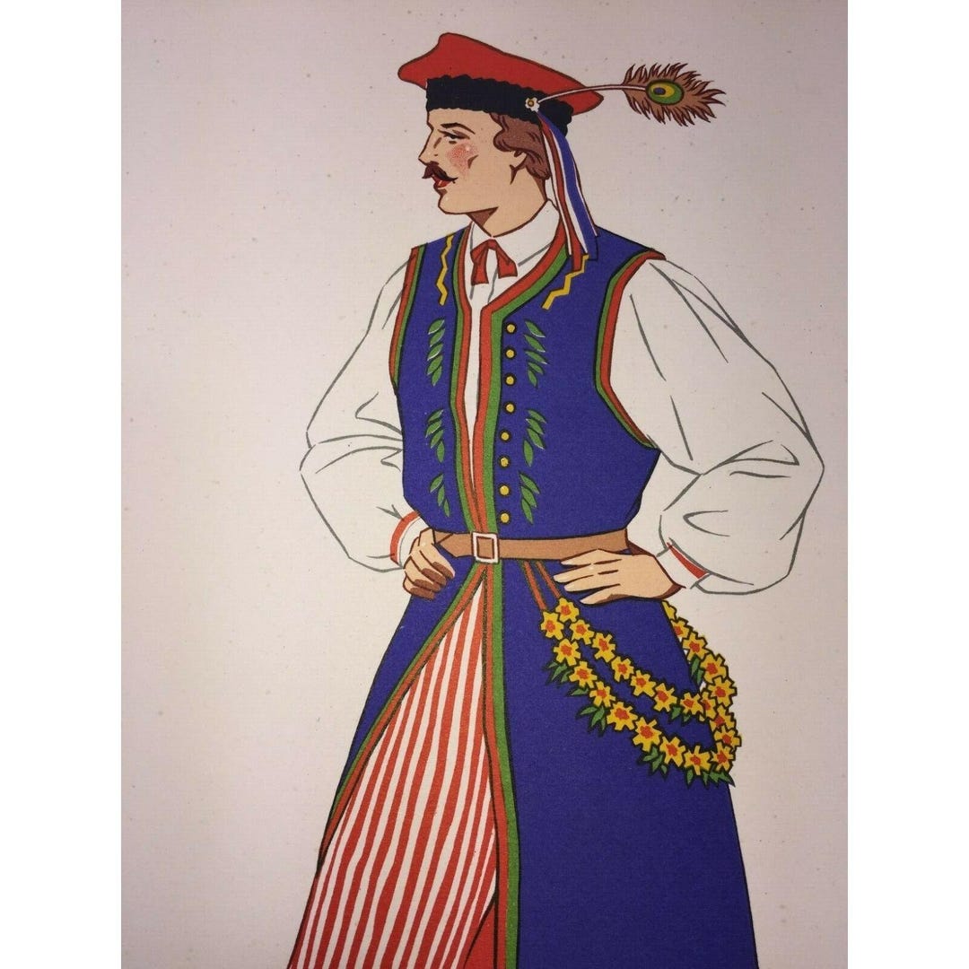 Vintage A Cracow Poland Costume Man Print 1939 26593 - Etsy
