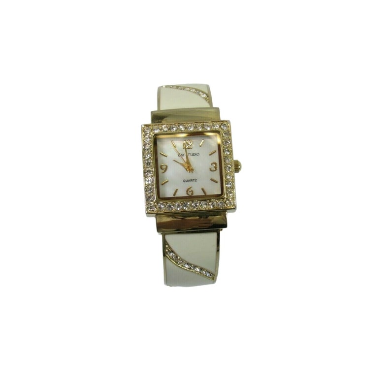 Vintage Bay Studio White Faux Crystal Bangle Watch Ladies Womens 53227 ...