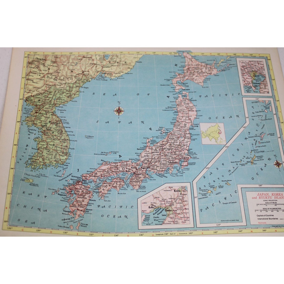 Japan Korea Ryukyu Map Vintage World Atlas Globemaster 90717 - Etsy