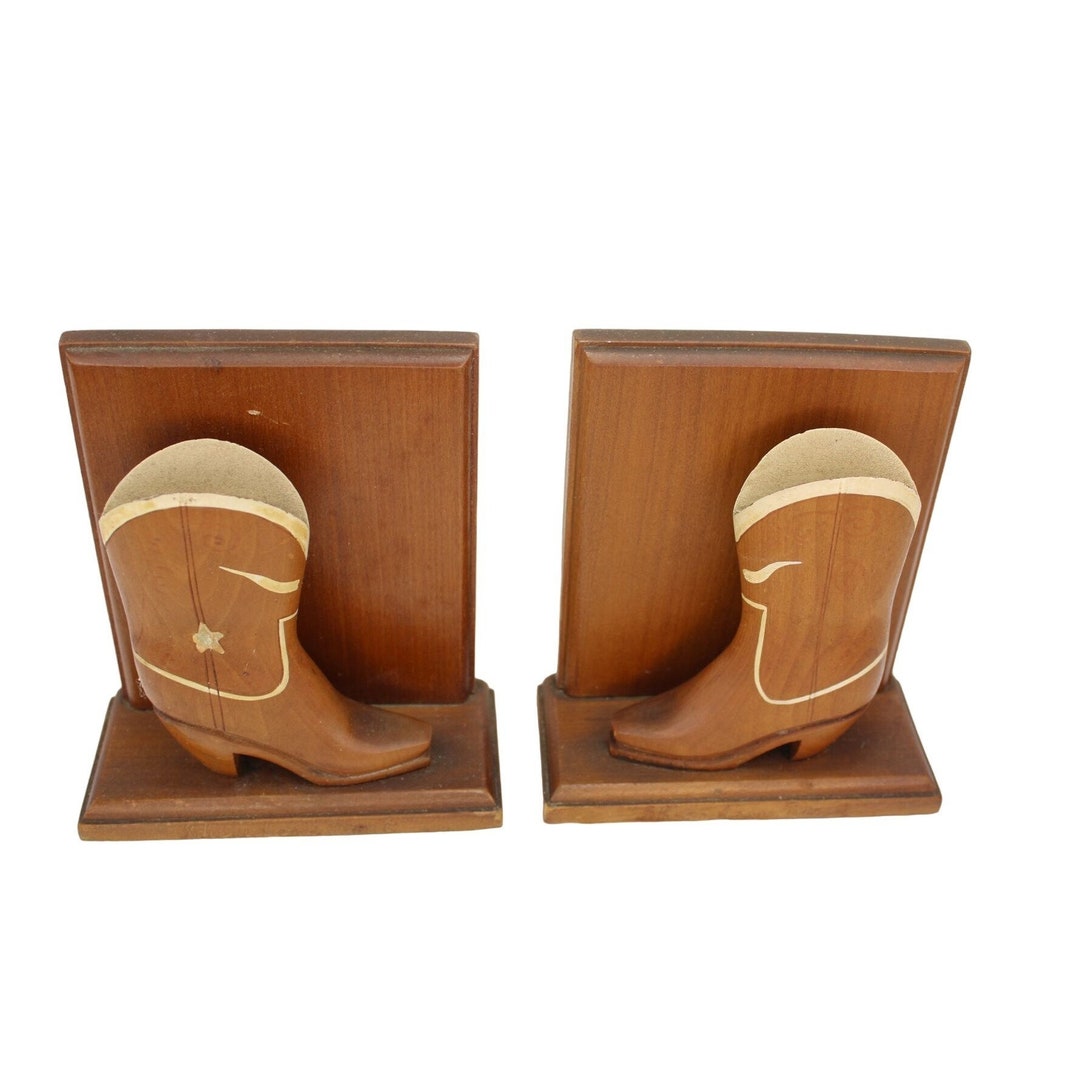 Cowboy Boot Bookends Wood Sheridan Mont MT Wooden Book Ends 90394 - Etsy