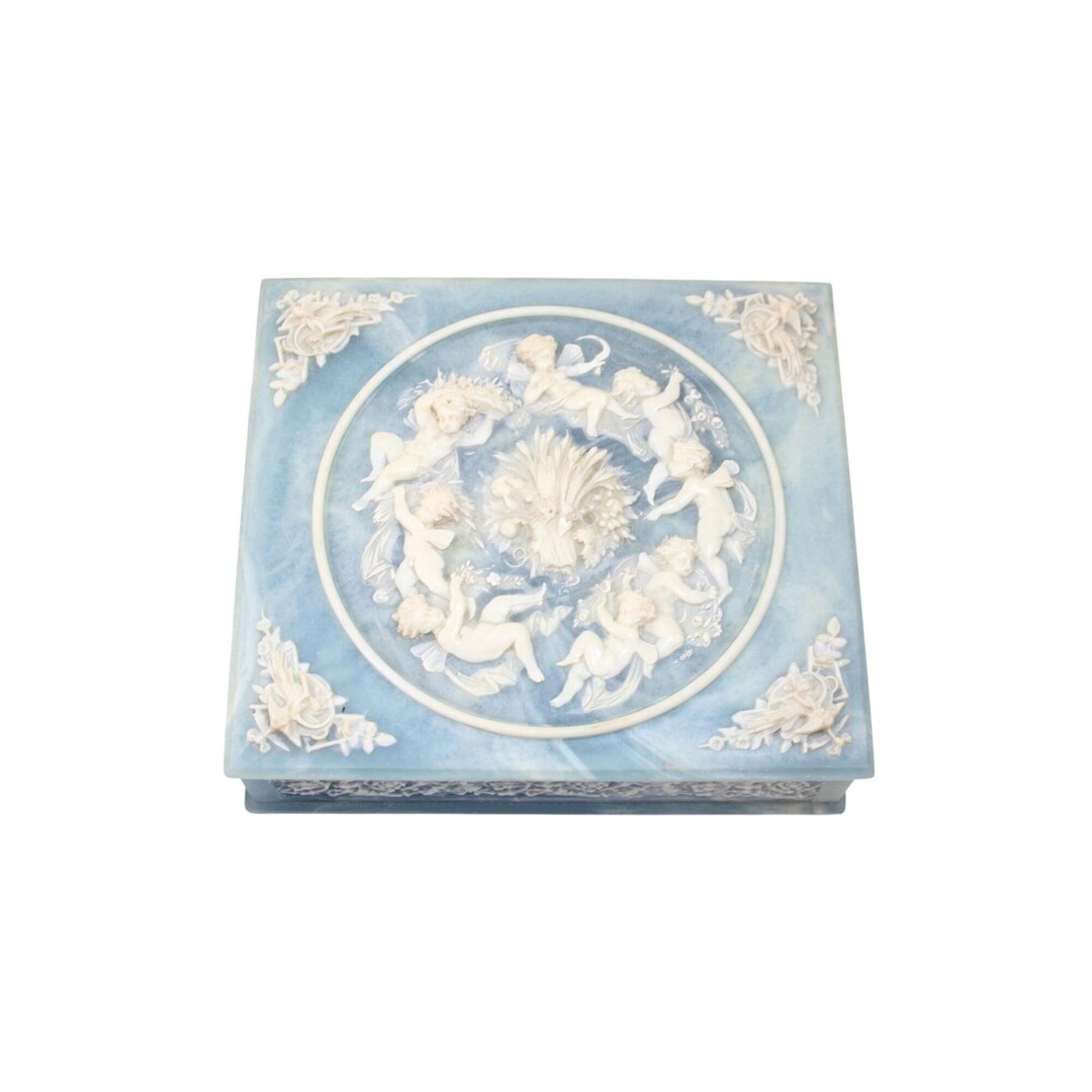 Incolay Stone Jewelry Box Large Blue Vintage 93074 - Etsy