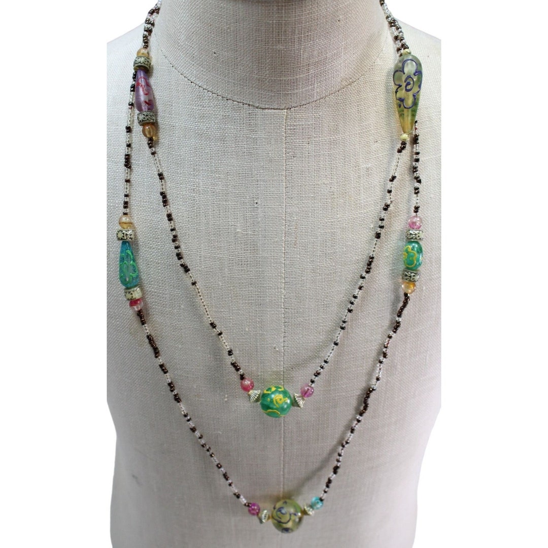 Microbead Necklace Strand Beaded Earthtone 88480 Beads LONG - Etsy