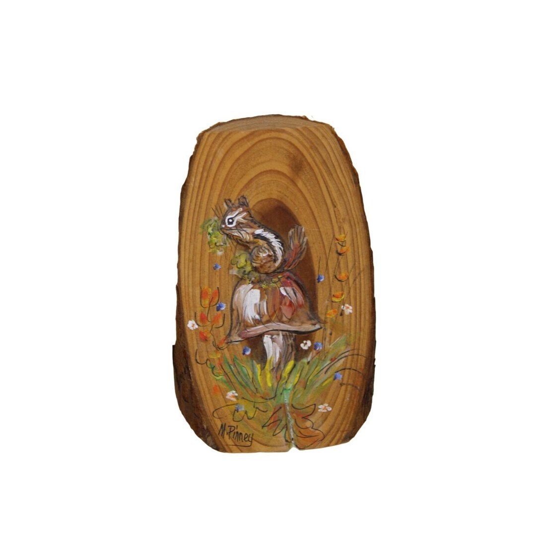Carved Wood Chipmunk Mushroom Artist Signed Vintage Hand Painted 91913 ...