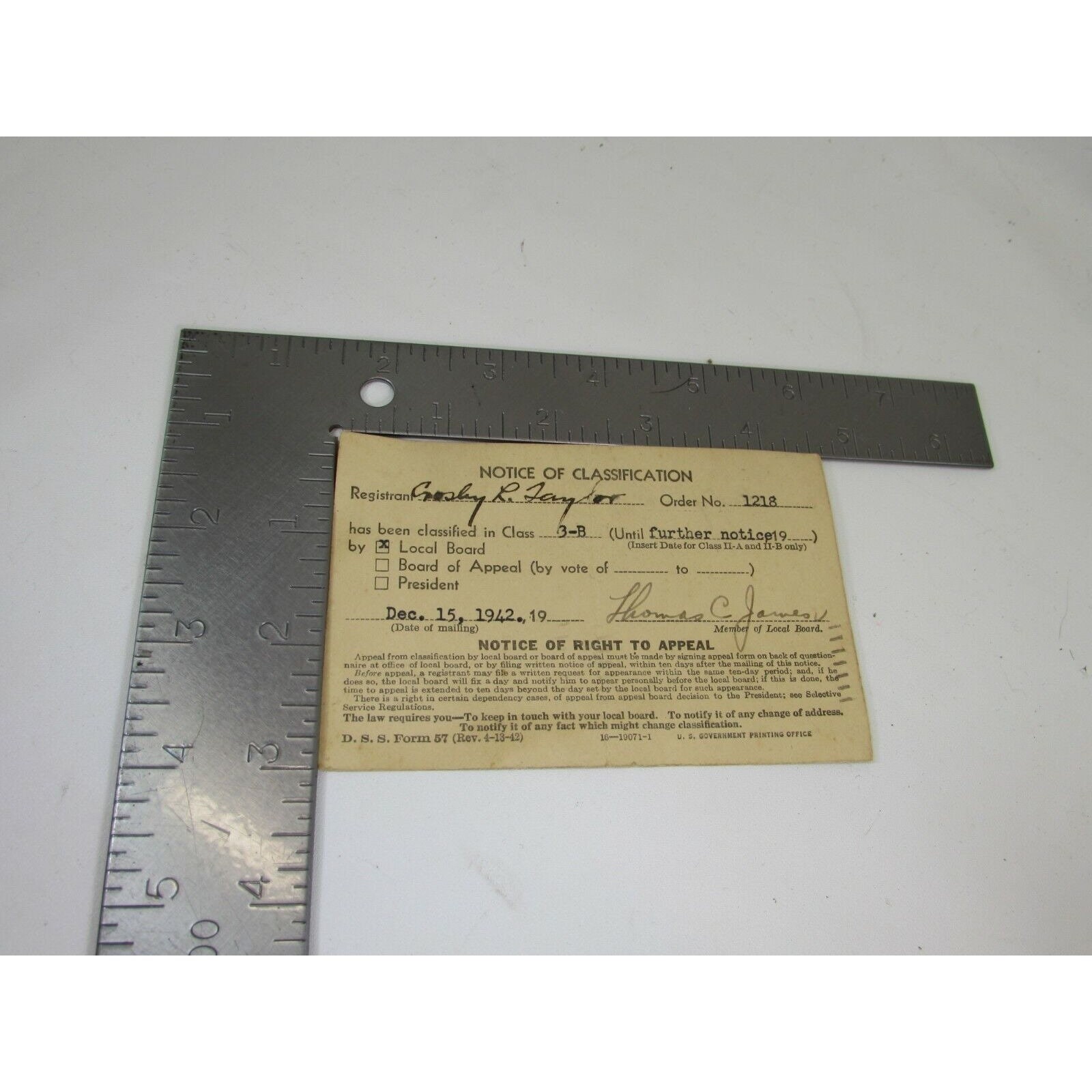 Vintage 1942 Notice of Classification Selective Service Card - Etsy