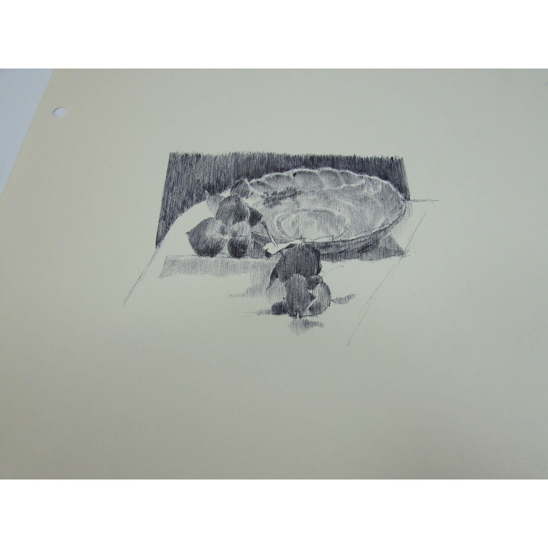 VINTAGE Drawing Still Life Bowl on Table 1976 Artist Susan Wohl 30351 ...