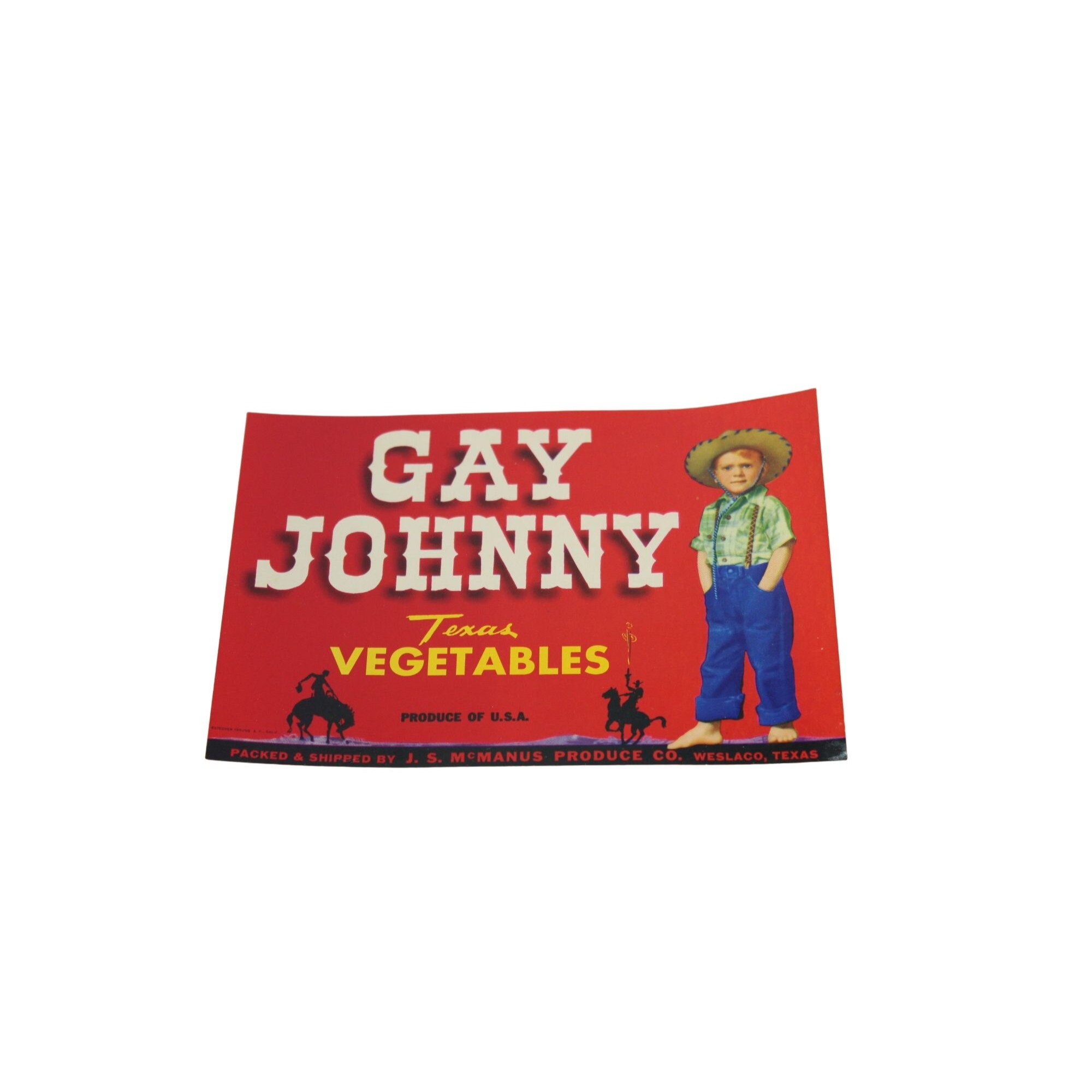 Gay Johnny Texas Vegetables Fruit Crate Label Vintage 66629 - Etsy