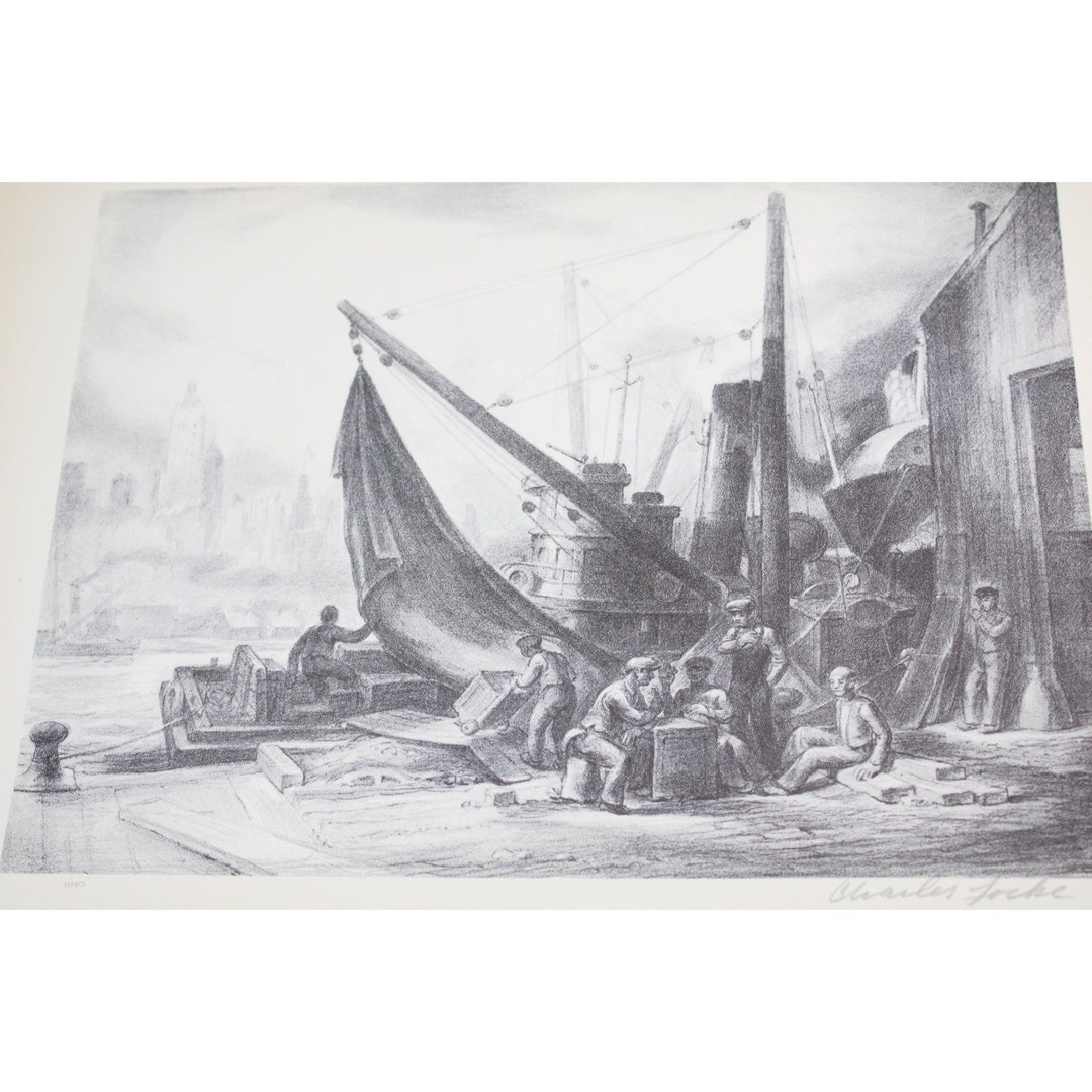 Charles Locke Water Front Vintage Print Lithograph 77980 Working ...