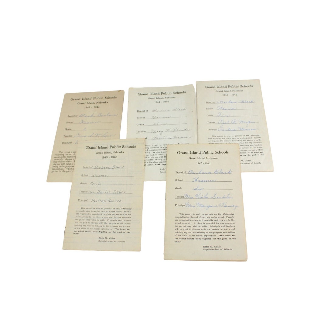 5 Vintage School Report Cards Elementary Grand Island Nebraska 1943 ...