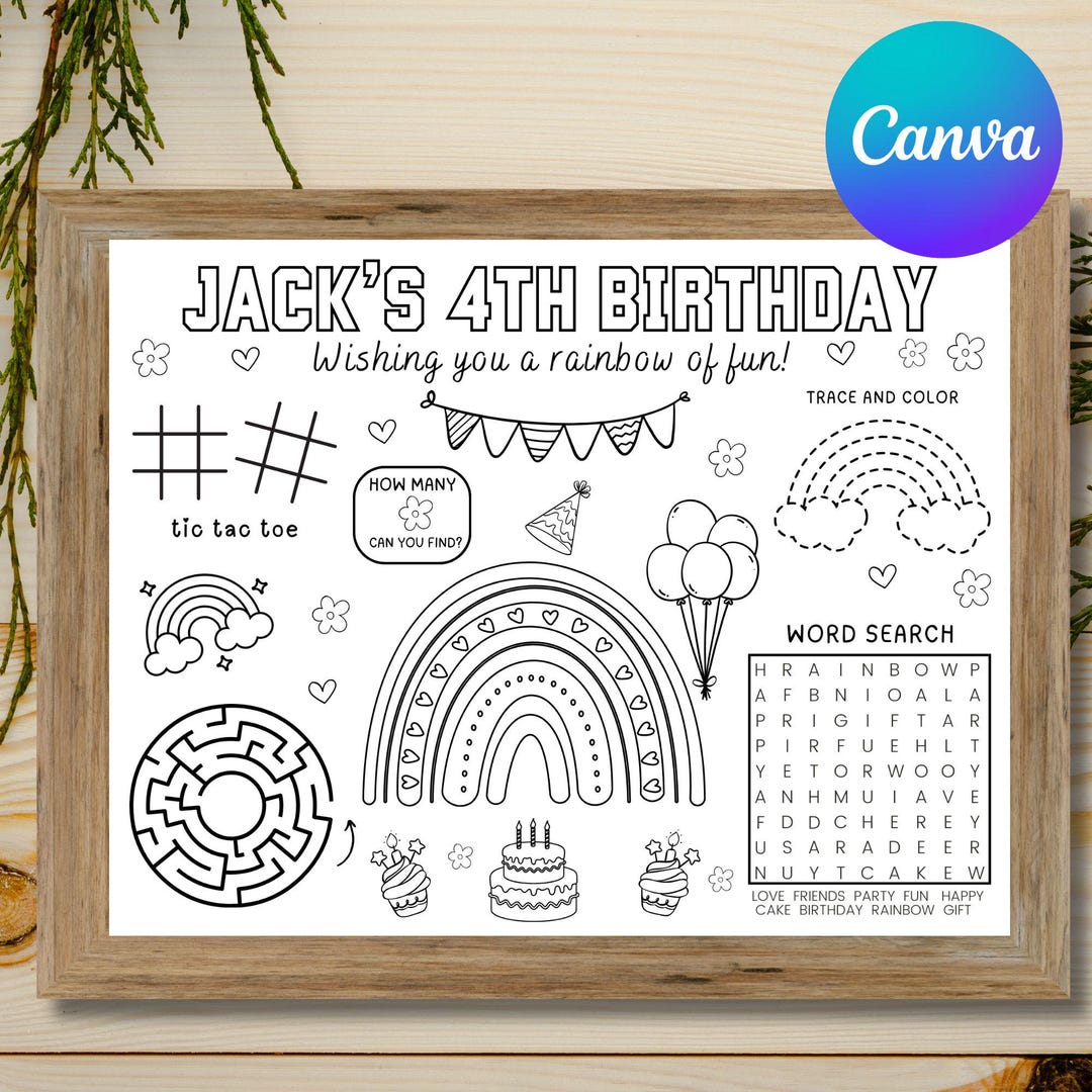 Rainbow Birthday Party Activity Sheet, Rainbow Birthday Party Favor ...