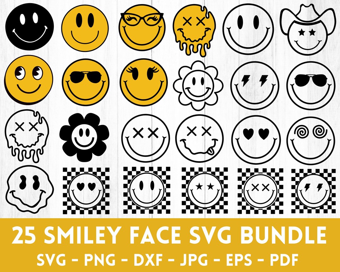 Smiley Face SVG Bundle, Smiley Face Svg, Emoji Svg, Png, Drippy Smiley ...