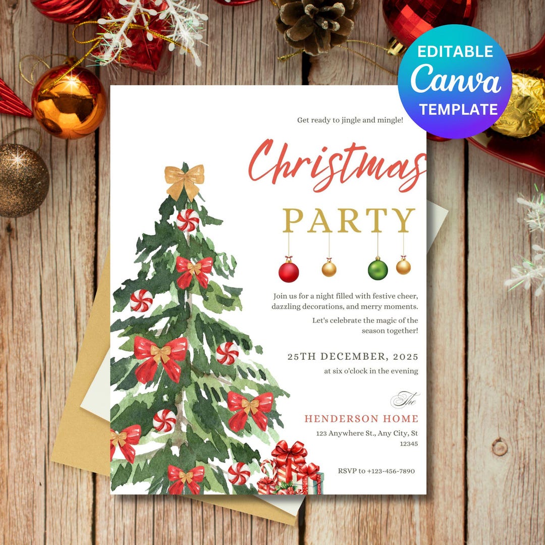 Christmas Party Invitation Template, Christmas Tree Party Invitation ...