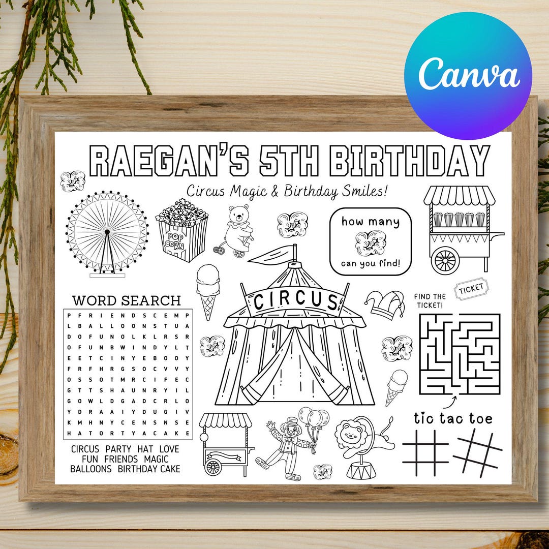 Carnival Circus Birthday Theme Party Activity Sheet, Carnival Circus ...