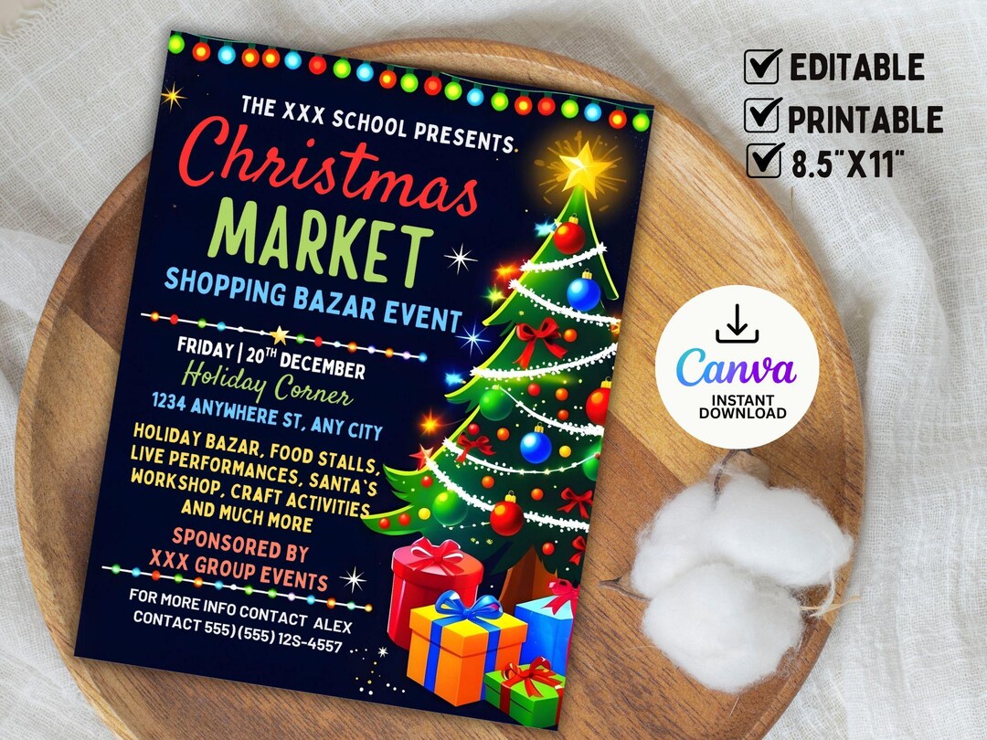 Christmas Market Invitation Flyer, Holiday Bazaar Invitation Flyer ...