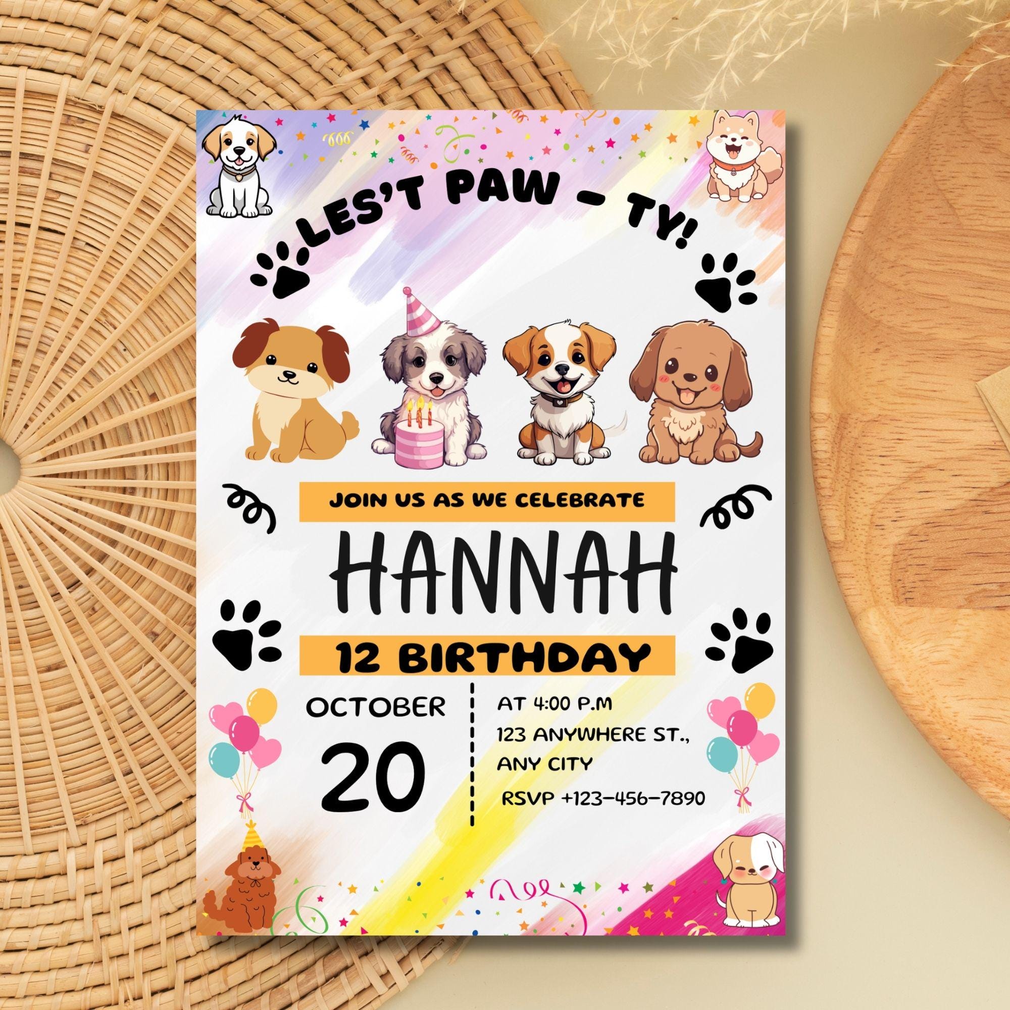 Editable Dog Birthday Invitation, Dog Theme Birthday Invite, Puppy ...