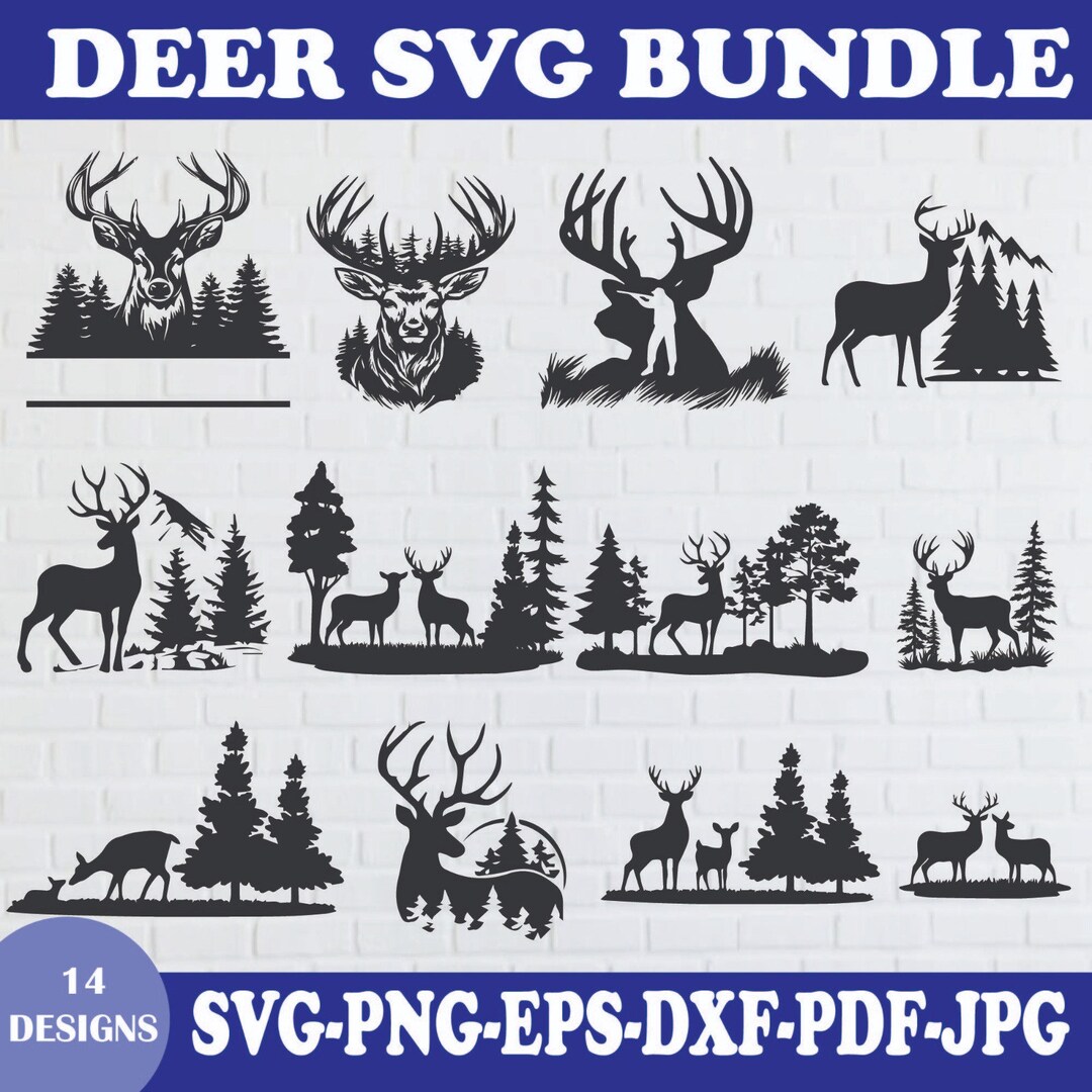 Deer SVG Bundle, Deer Svg, Deer Head Svg, Pine Tree Forest Svg, Deer Hunting Svg, Wilderness Svg ...