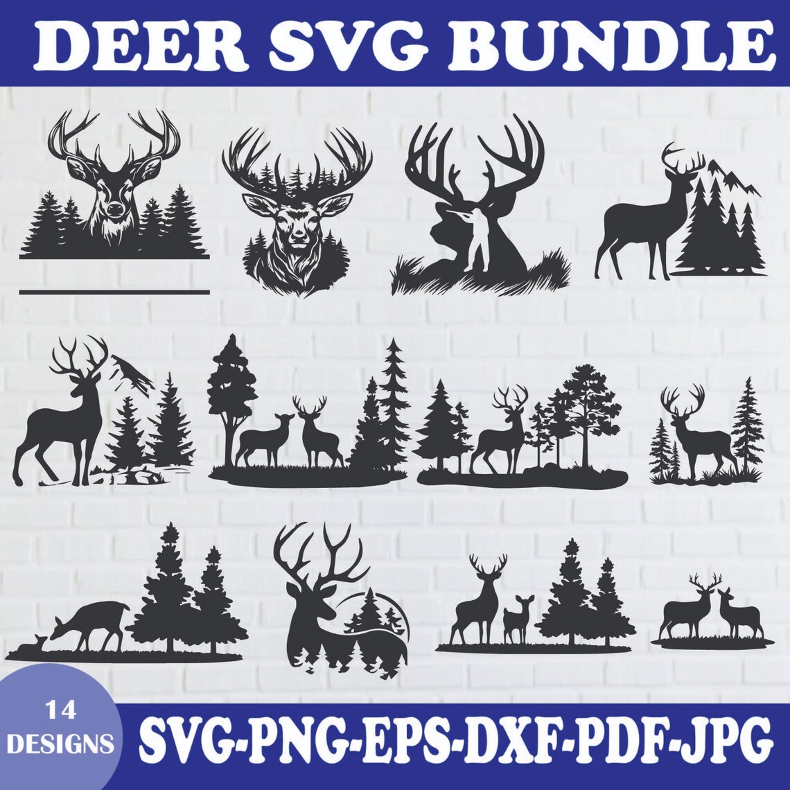 Deer SVG Bundle, Deer Svg, Deer Head Svg, Pine Tree Forest Svg, Deer ...