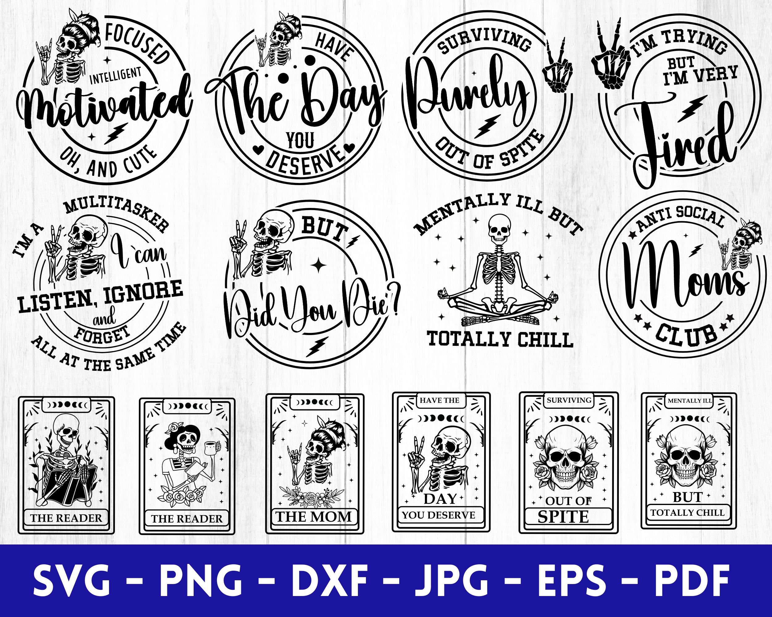 Snarky Skulls SVG Bundle, Adult Humor Svg, Funny Skeleton Bundle Svg ...