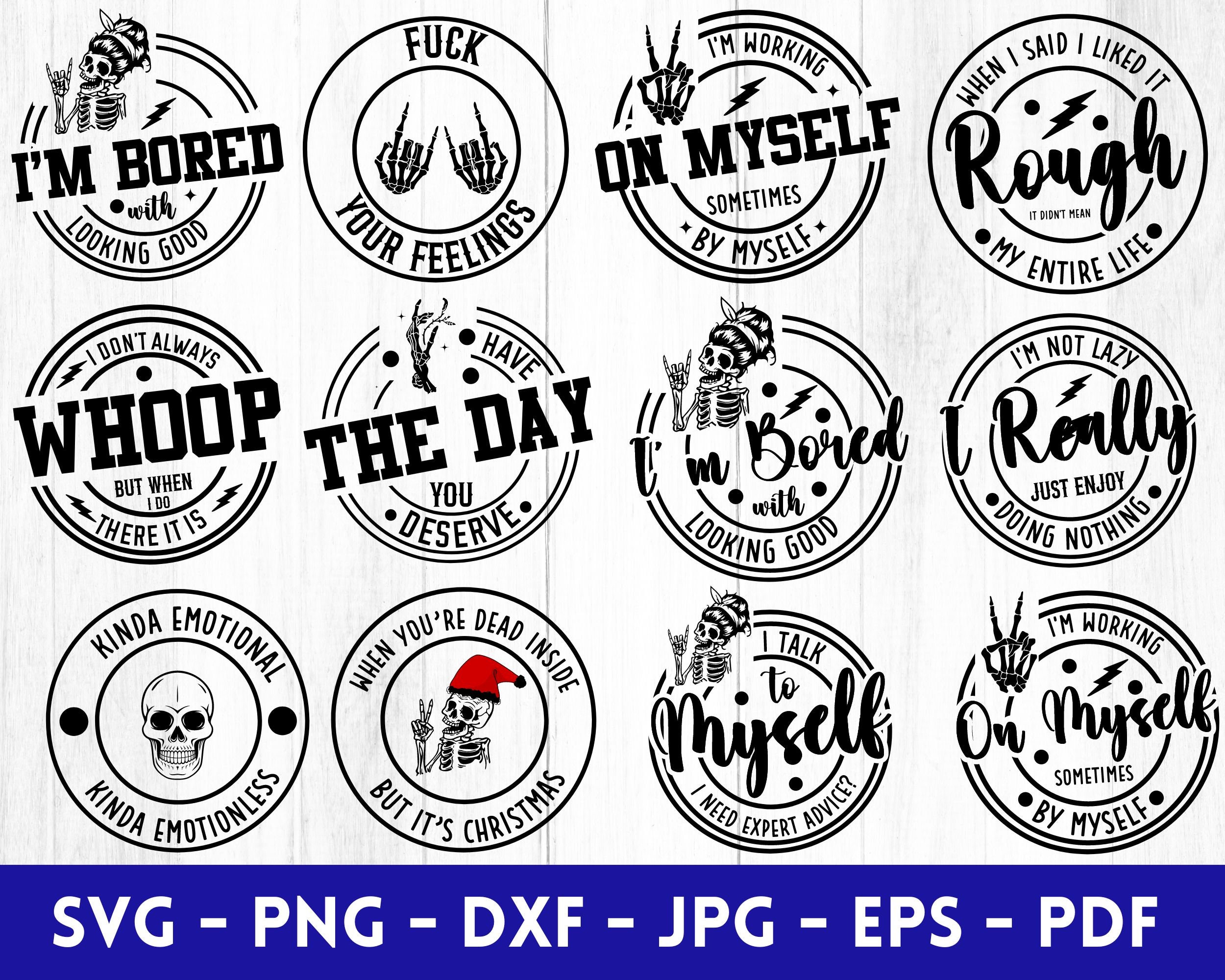 Snarky Skulls SVG Bundle, Adult Humor Svg, Funny Skeleton Bundle Svg ...
