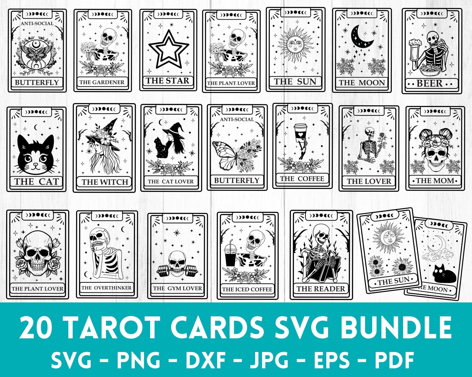 Funny Tarot Cards Bundle SVG, Tarot Cards Svg, Skeleton Lovers Svg ...