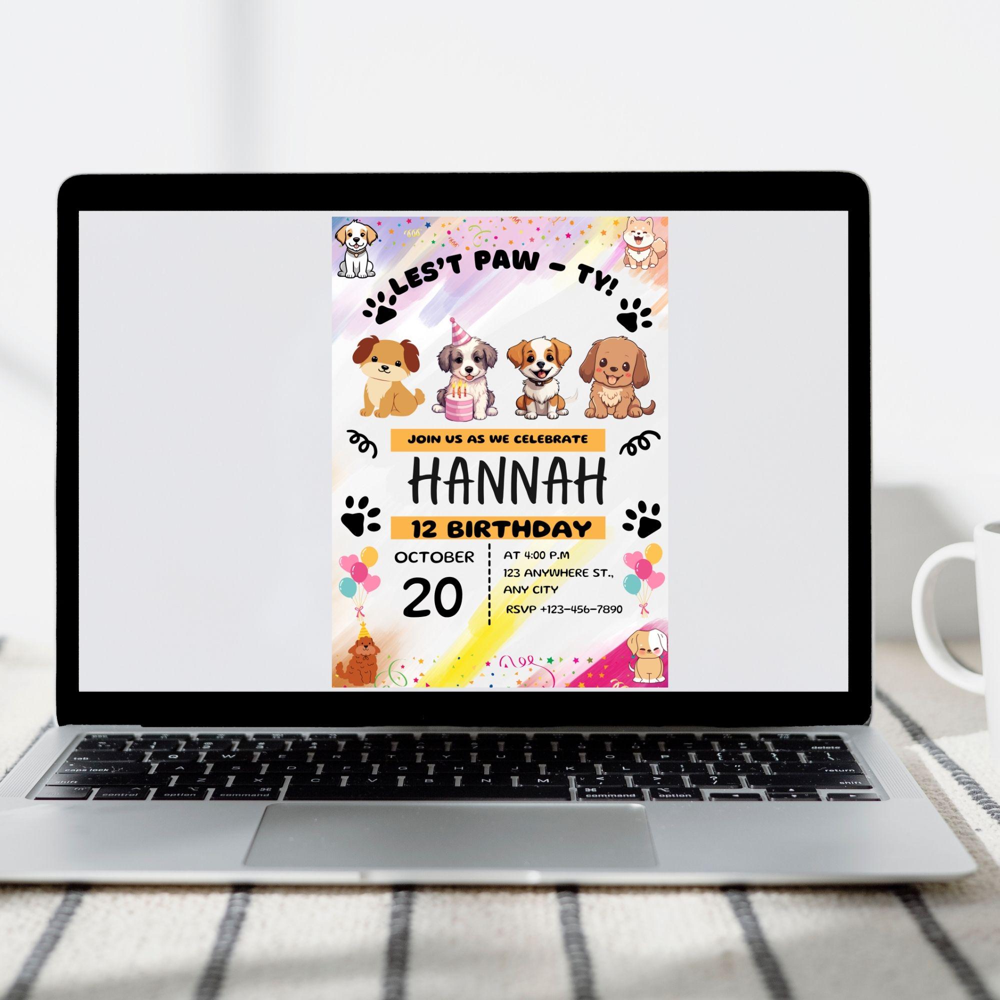Editable Dog Birthday Invitation, Dog Theme Birthday Invite, Puppy ...