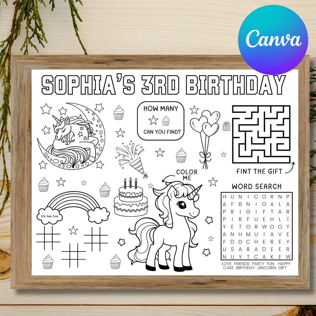Editable Unicorn Birthday Party Activity Sheet, Unicorn Themed Birthday ...