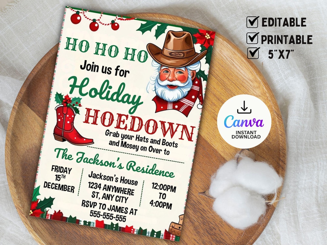 Hoedown Christmas Party Invitation, Ho Ho Hos Invitation, Christmas ...