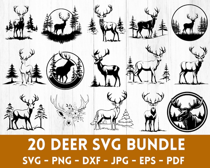 Deer Bundle SVG, Deer Svg, Deer Head Svg, Deer in the Forest Svg, Deer ...
