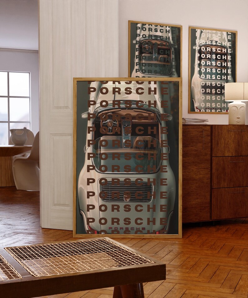 Porsche Typography Printable Wall Art Decor Poster Black, Cream, Brown ...