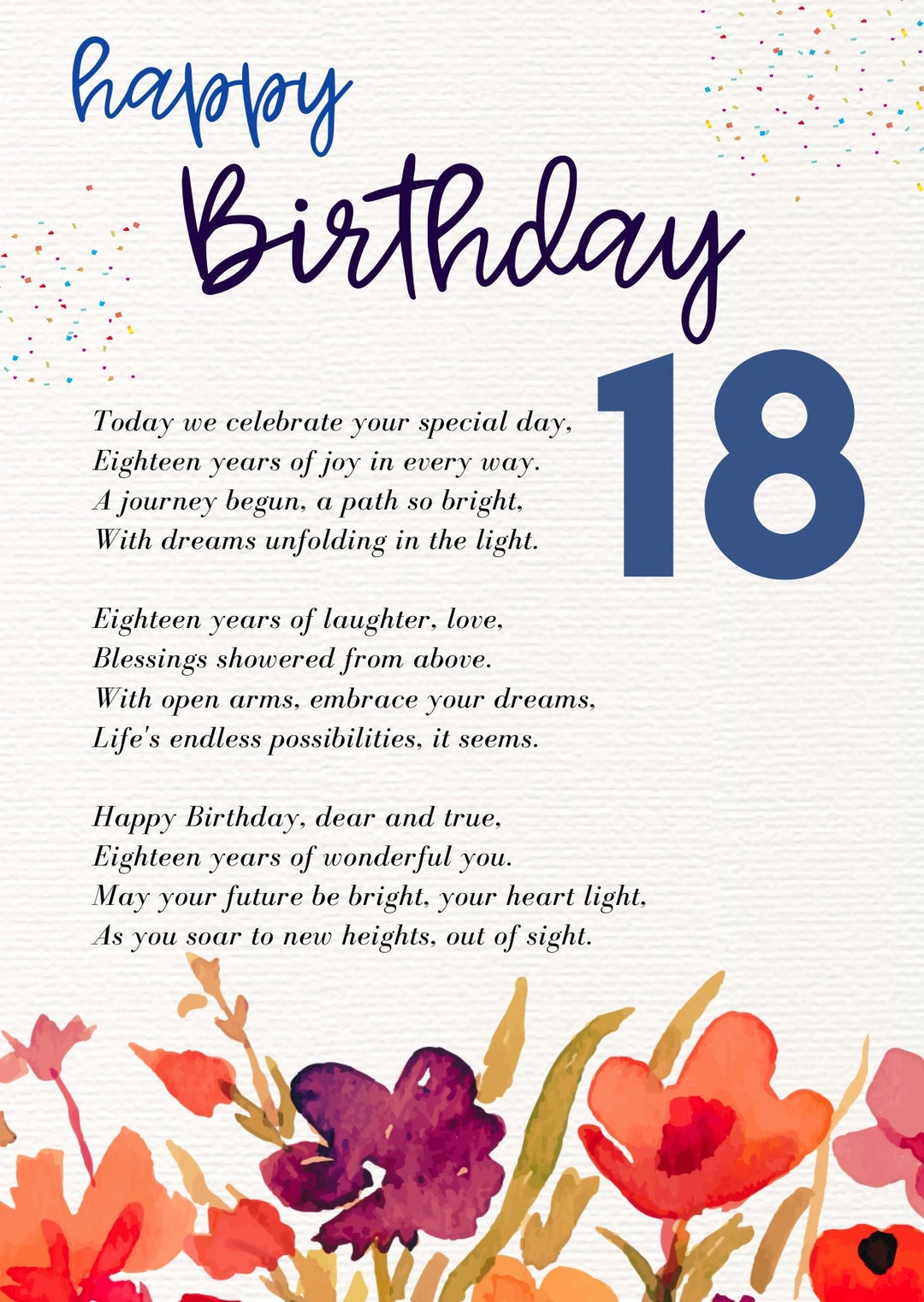 Heartfelt 18th Birthday Poem for Loved One Printable Letter - Etsy