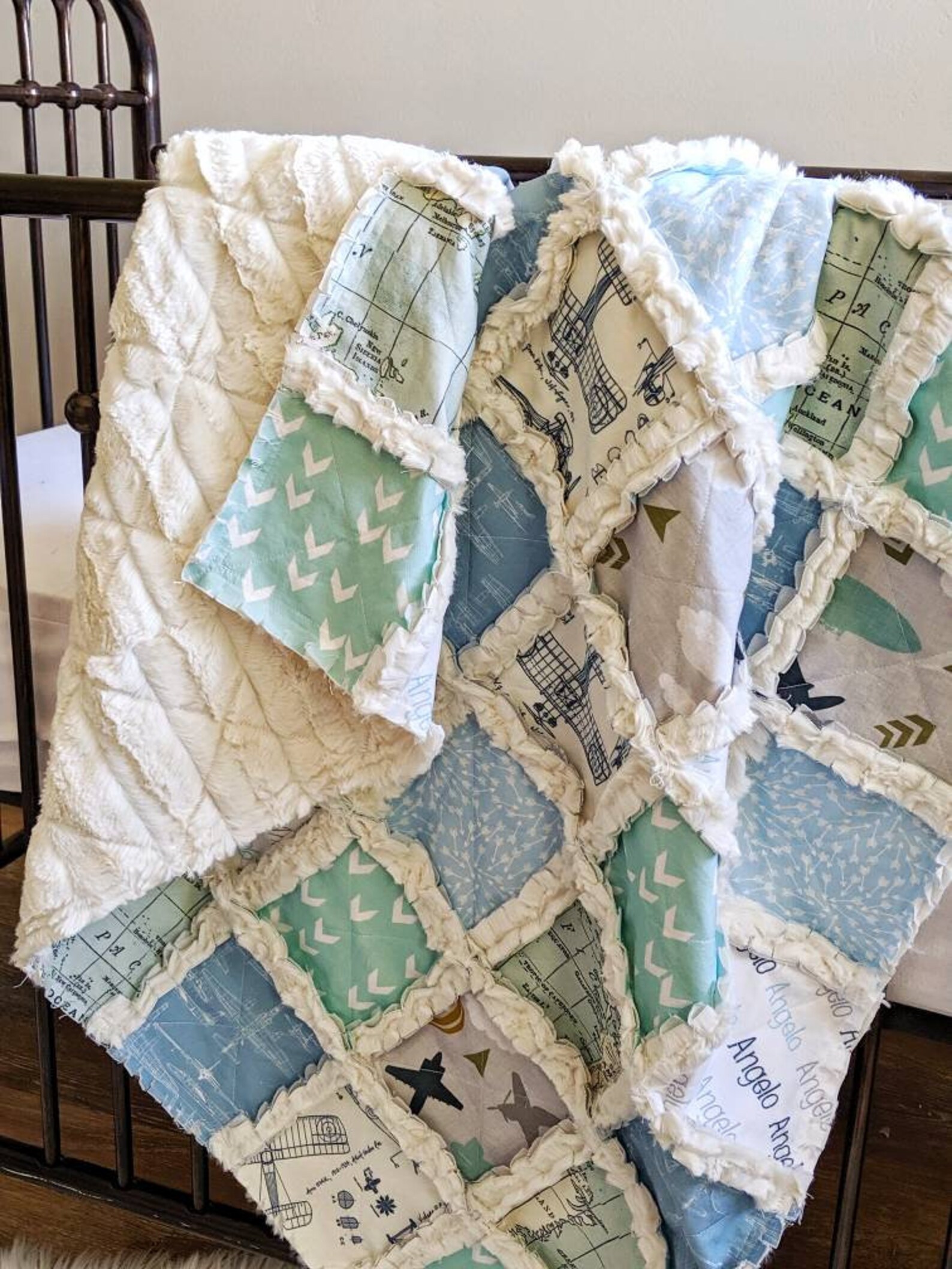Vintage Aviation Minky Rag Quilt With Mint and Light Blue Air | Etsy