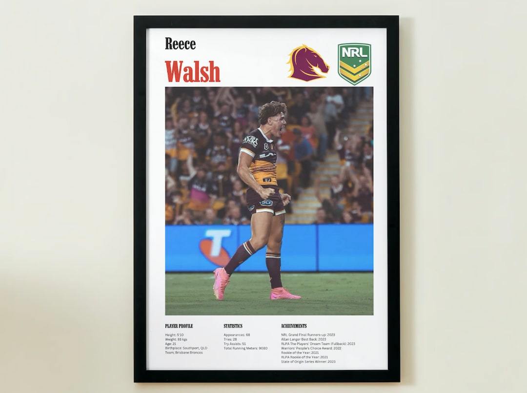 Reece Walsh Poster, Brisbane Broncos, NRL Posters Australia, Rugby ...