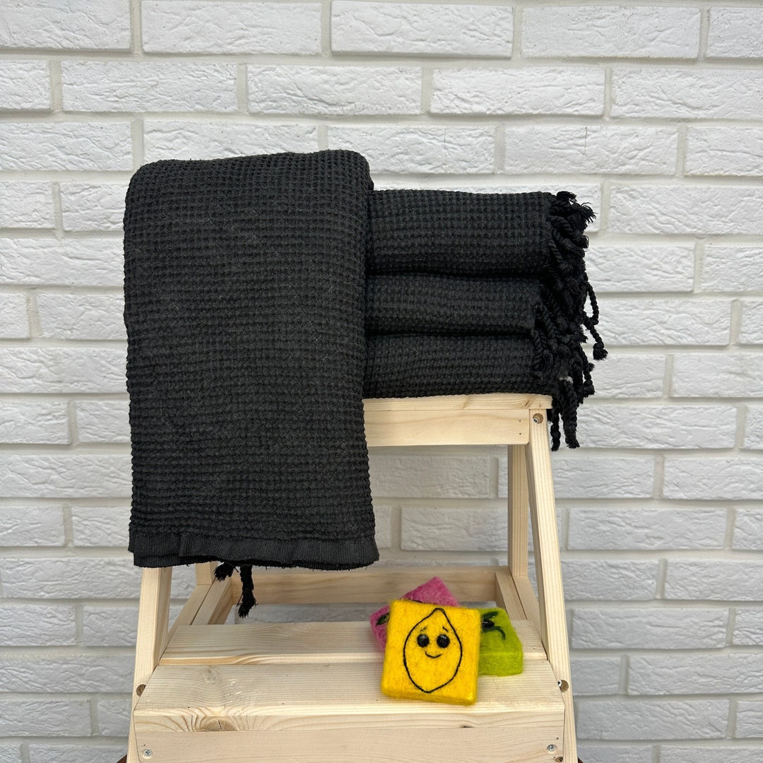 Black Turkish Waffle Luxury Towel 40x70", Turkish Bath Towel, Couch ...