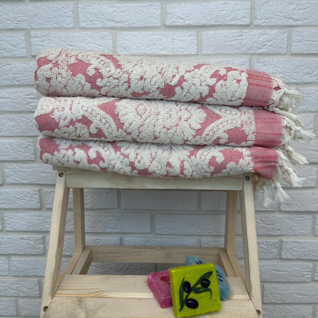 Luxury Bath Towel 35x70", Red Turkish Towel, Lace Pattern Jacquard ...